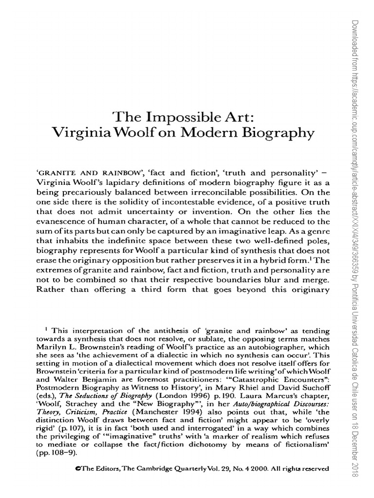 The Impossible Art: Virginia Woolf On Modern Biography - Elena ...