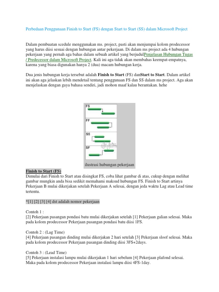 Perbedaan FS dan SS dalam MS Project | PDF