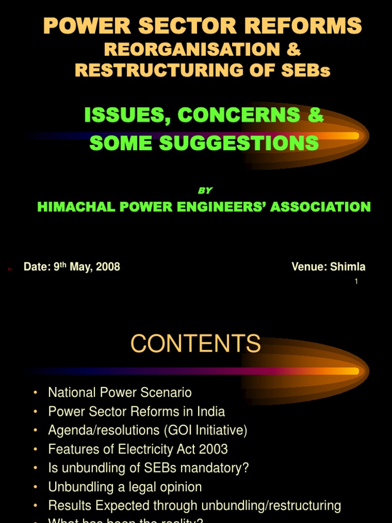 Power Sector Reforms Issues Concerns And Some Suggestions Pdf Power