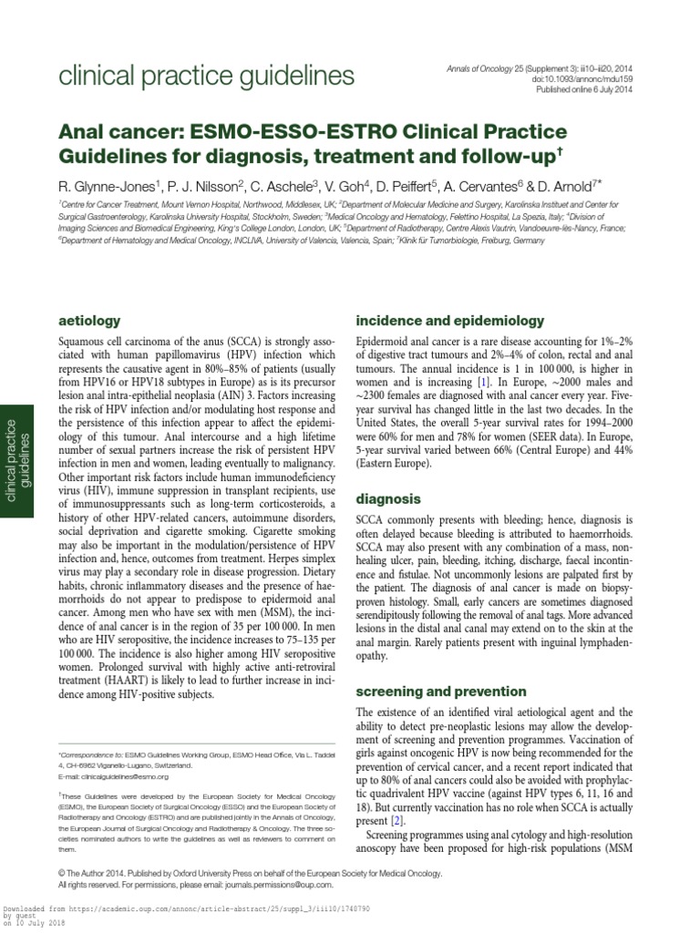 Anal Cancer - ESMO-ESSO-ESTRO Clinical Practice Guidelines For ...