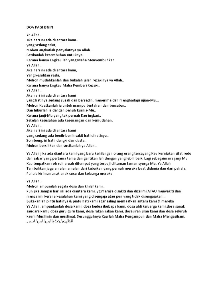 Doa Pagi Isnin | PDF