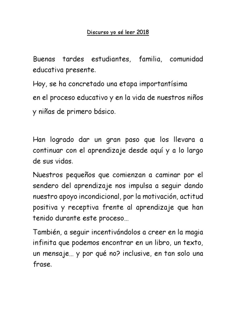 Discurso YO SE LEER | PDF