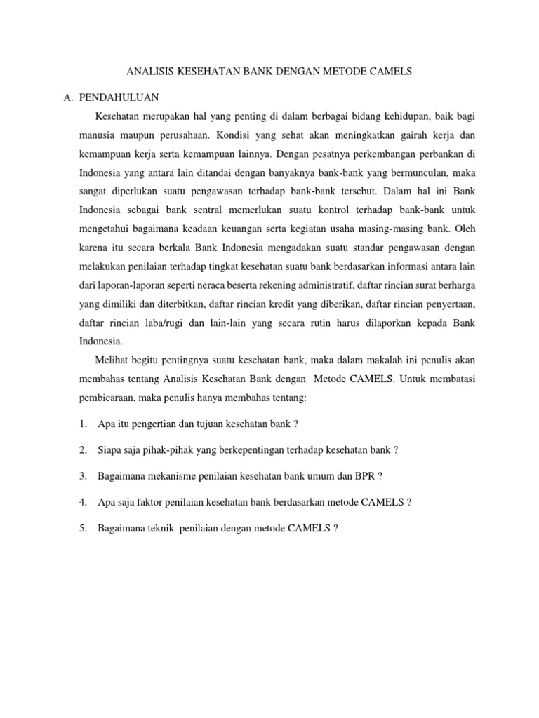 Analisis Kesehatan Bank Dengan Metode Camels | PDF