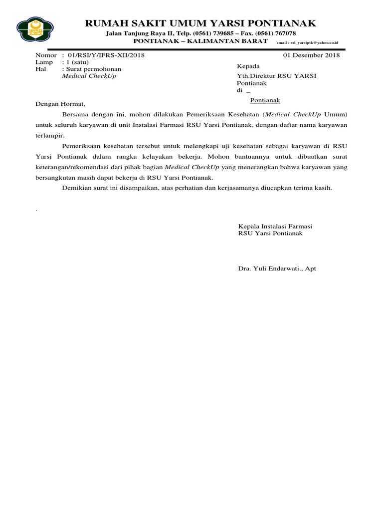 Contoh Surat Permohonan Mcu | PDF