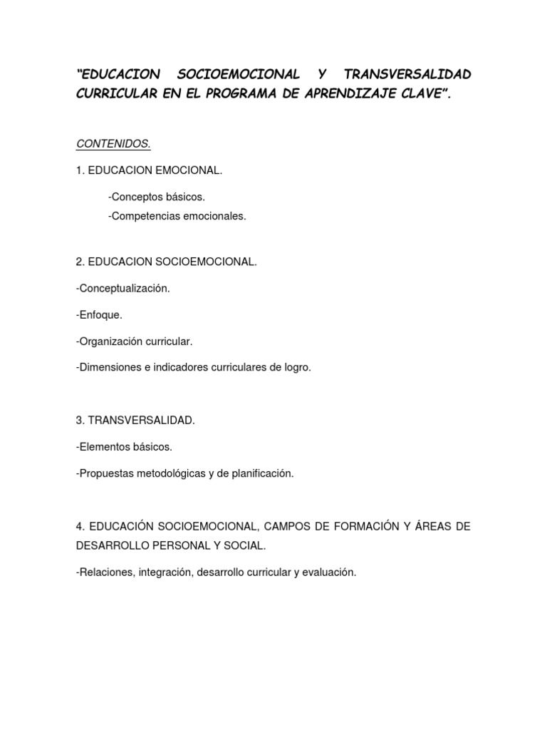 Educacion Socioemocional y La Transversalidad Curricular en El Programa de Aprendizaje Clave | PDF