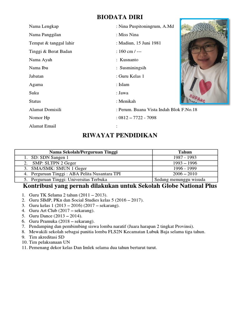 Biodata Diri Guru Terbaik Pdf