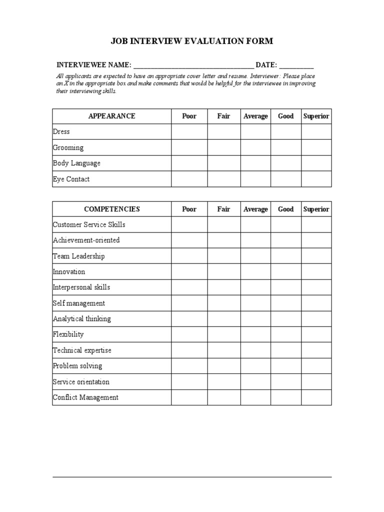 Job Interview Evaluation Form Template | PDF