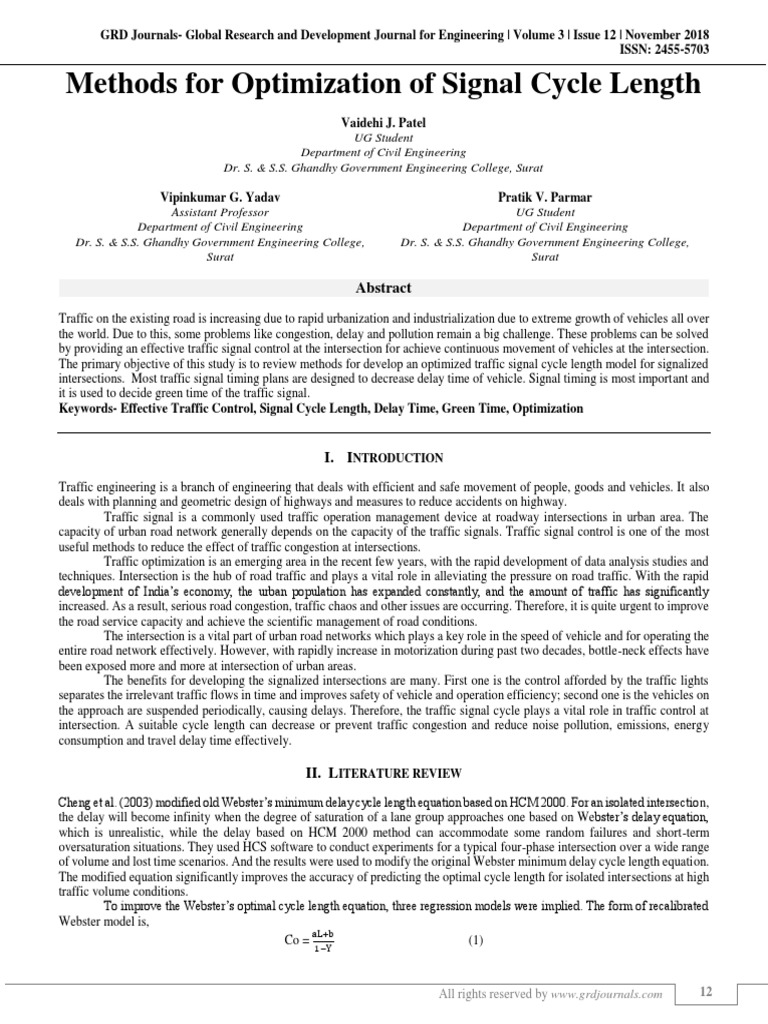 Methods For Optimization of Signal Cycle Length | PDF | Traffic ...
