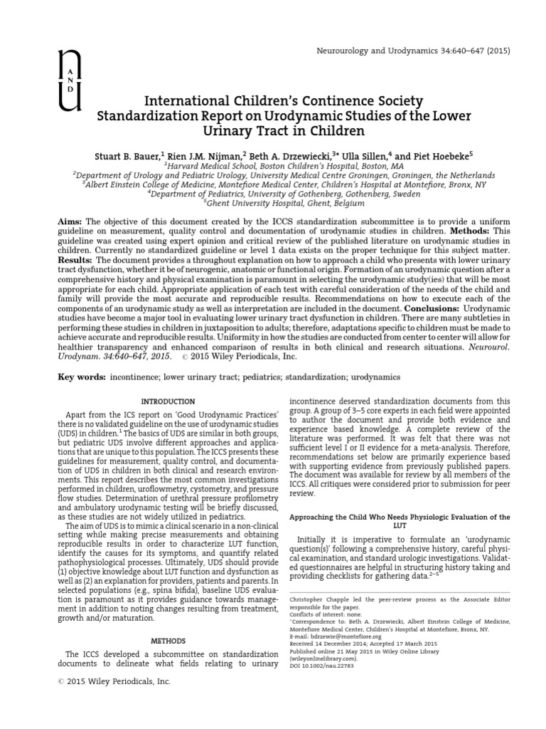 Pediatric Urodynamic Study Guidelines | PDF | Urination | Urinary ...