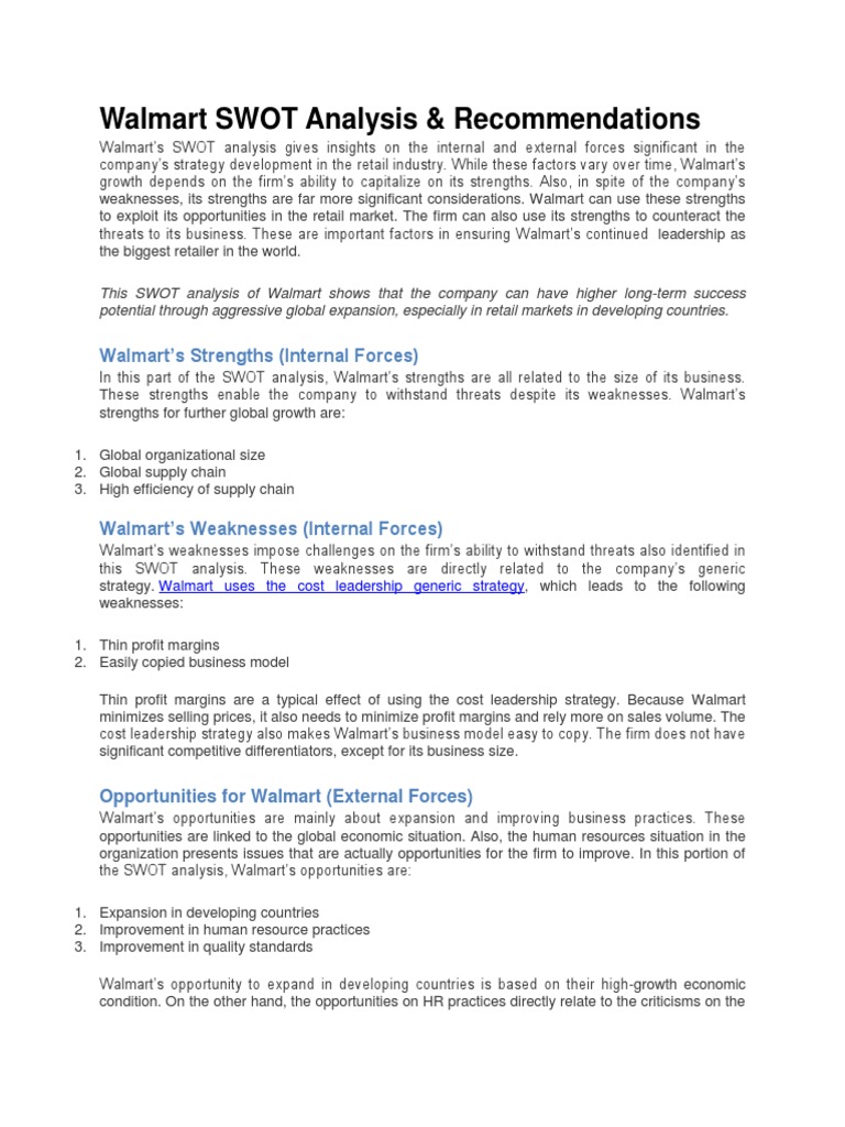 Walmart SWOT Analysis & Recommendations: Walmart's Strengths (Internal ...
