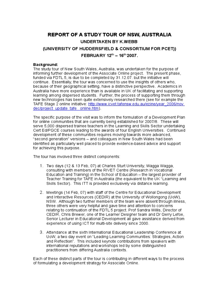Report of A Study Tour of NSW, Australia | PDF | Educational Technology ...