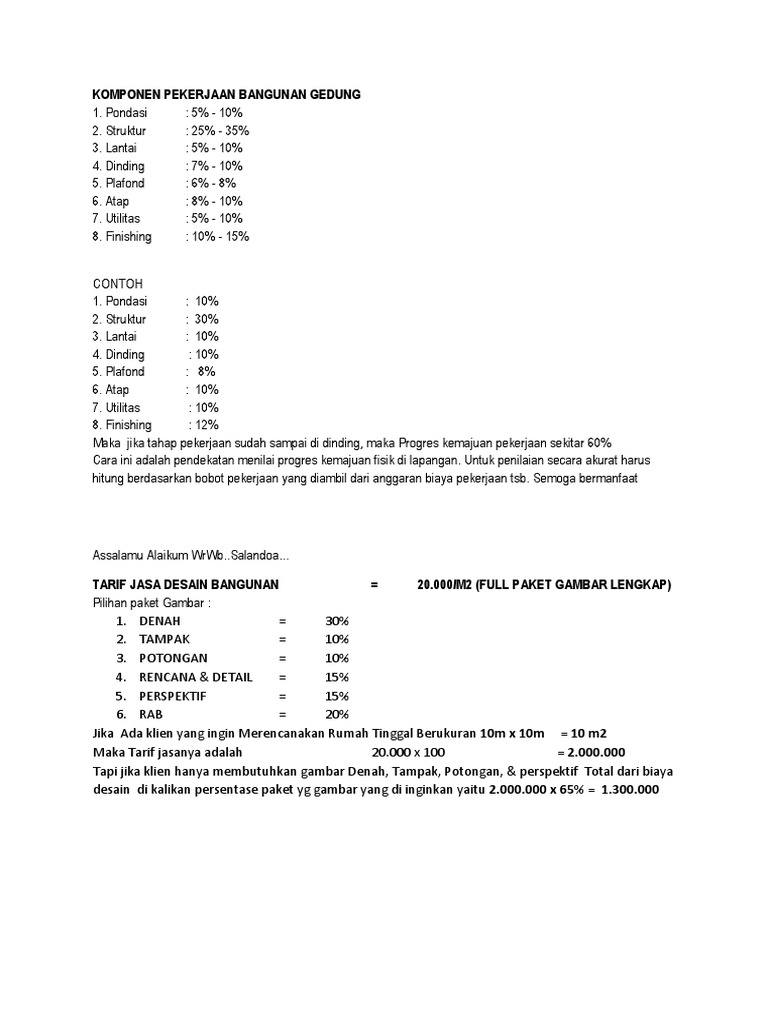 Persentase Progres Pekerjaan Bangunan | PDF