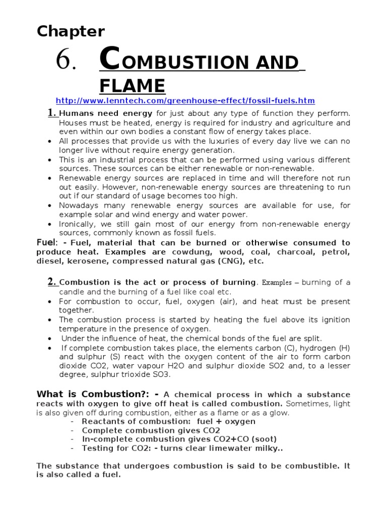 Combustion and Flame Overview for Class 8 | PDF | Combustion | Fuels
