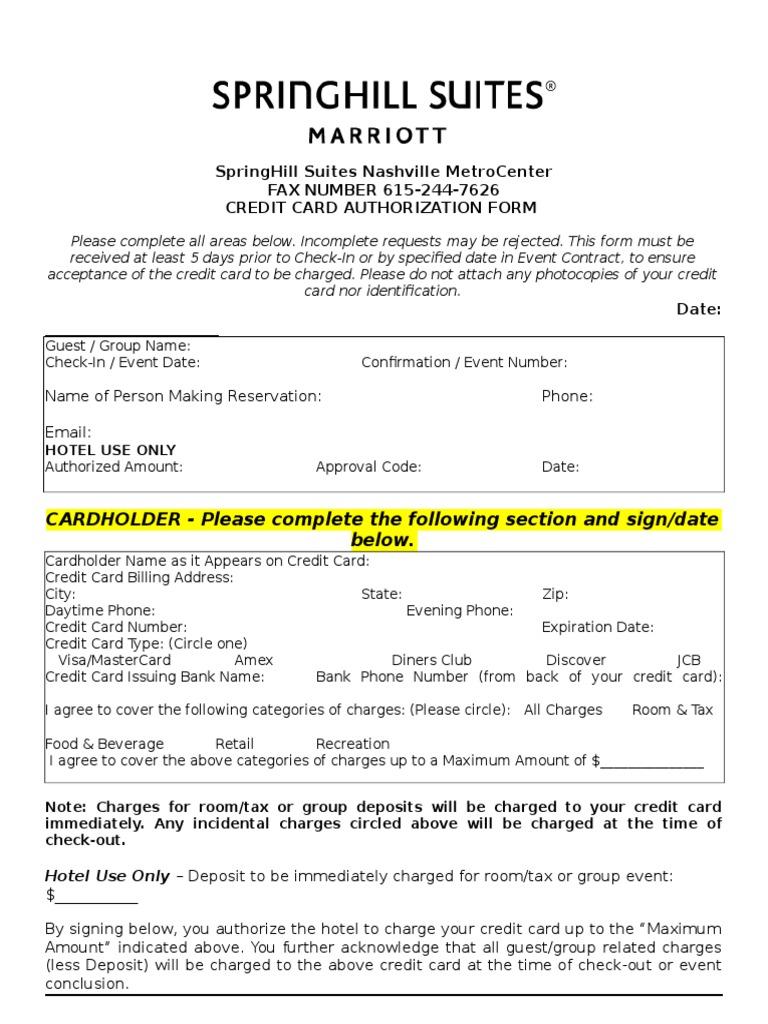 CC Authorization Form | PDF