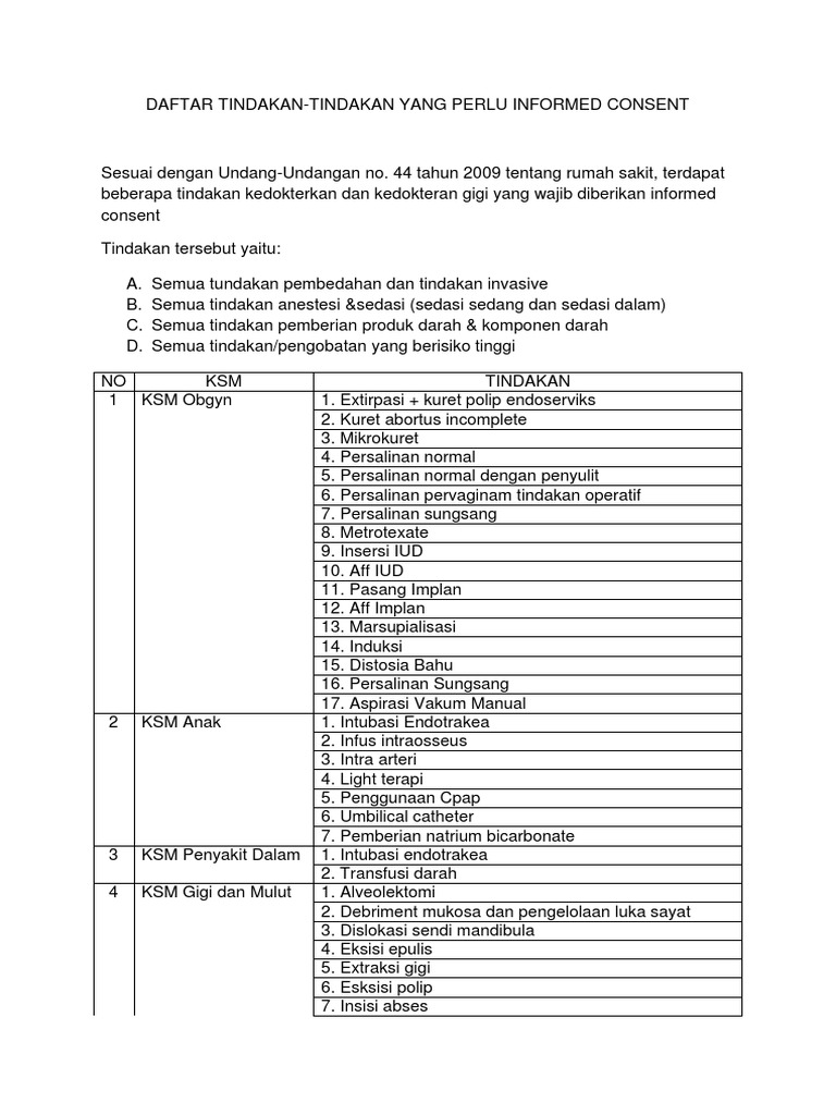 Daftar Tindakan Informed Consent | PDF