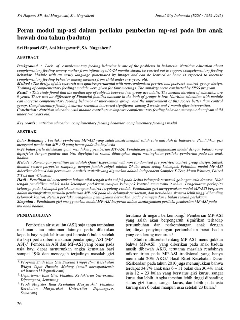 Peran Modul Mp-Asi Dalam Perilaku Pemberian Mp-Asi Pada Ibu Anak Bawah Dua Tahun (Baduta) | PDF