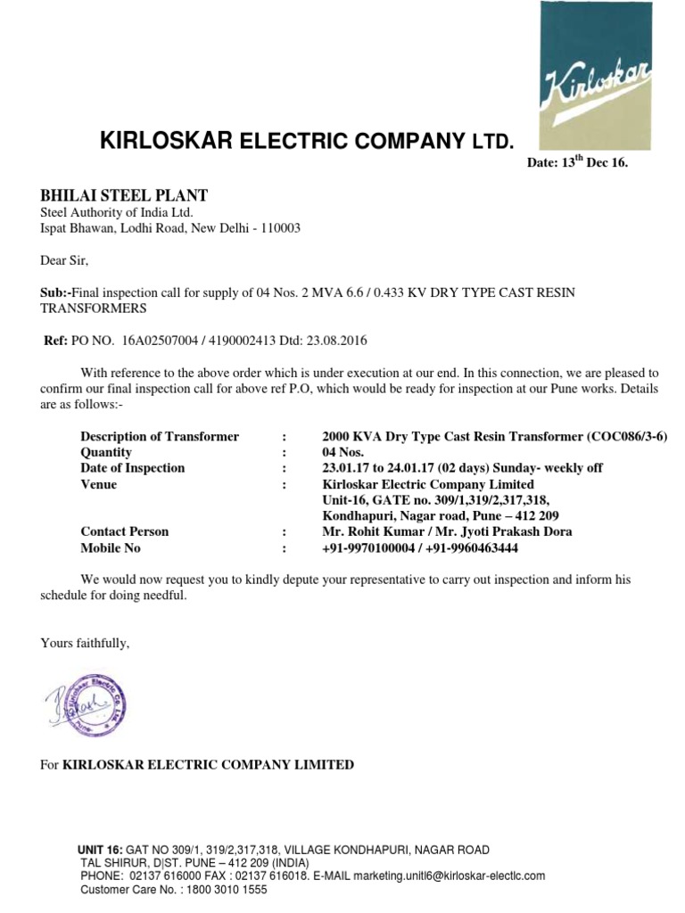 Inspection Call Letter BSP