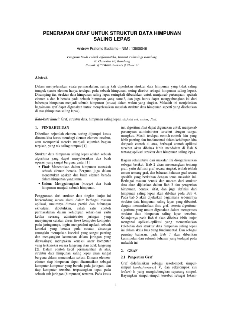 Penerapan Graf Untuk Struktur Data Himpunan Saling Lepas | PDF
