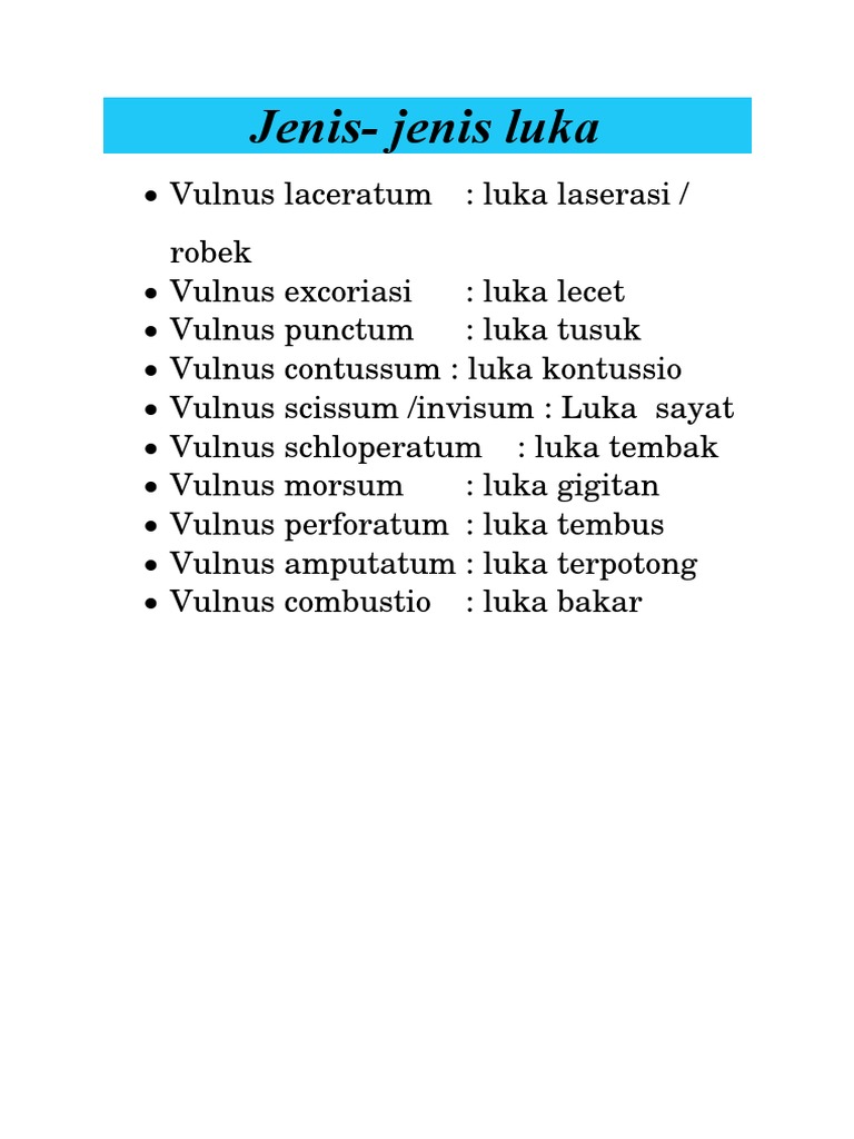 Jenis-Jenis Vulnus dan Penjelasannya | PDF | Griya & Taman
