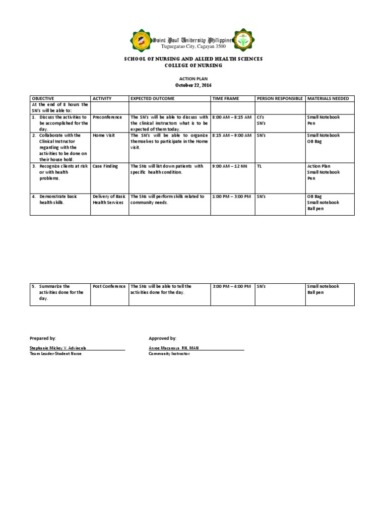Action Plan UPDATED | PDF | Nursing | Medicine