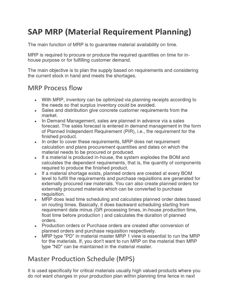 SAP MRP (Material Requirement Planning) | PDF | Information Technology ...