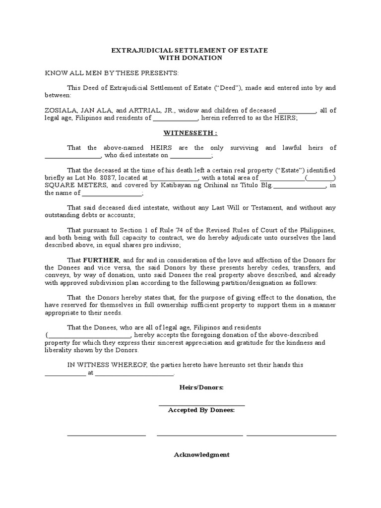 Extrajudicial Settlement of Estate | PDF | Intestacy | Deed