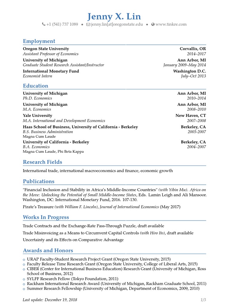 CV Full Detailed Dec2018 | PDF | University Of Michigan | Graduate School