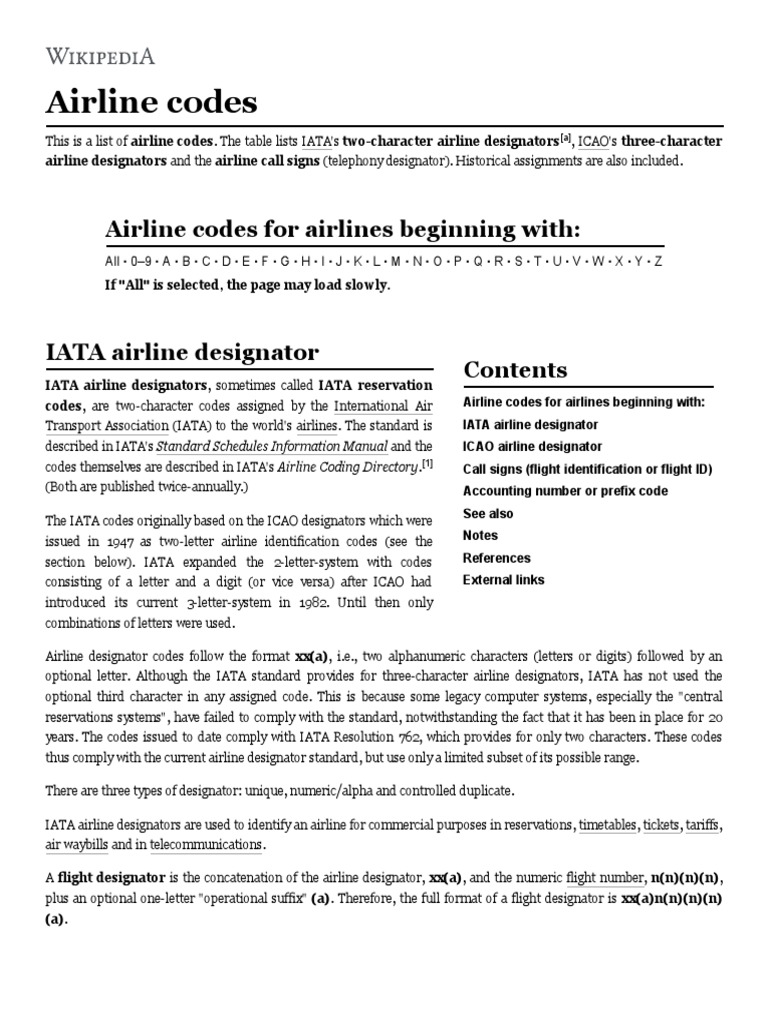Airline Codes - Wikipedia | PDF | Naming Conventions | Written ...