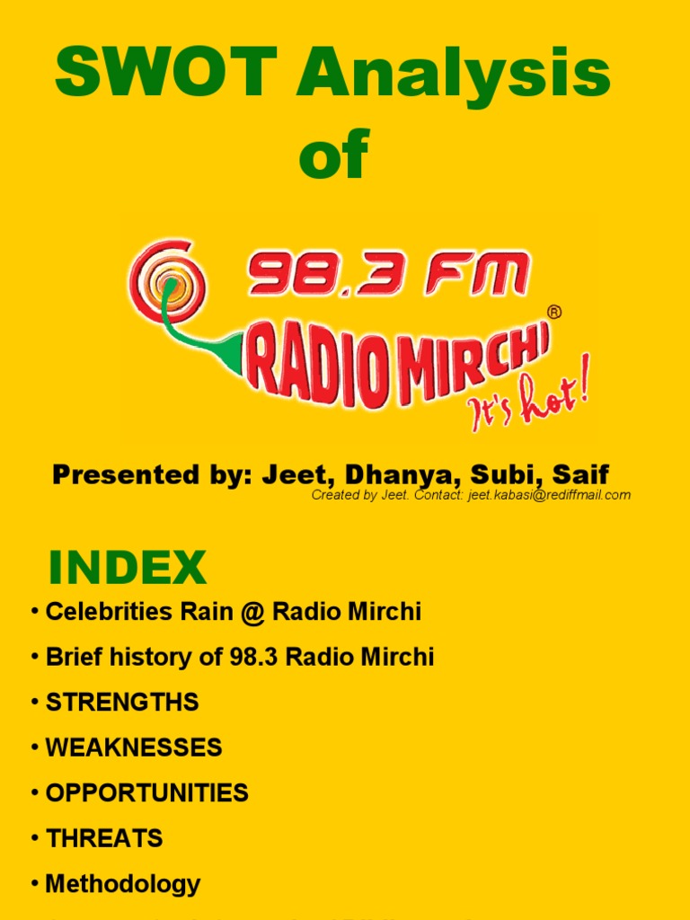 SWOT Analysis Of: Presented By: Jeet, Dhanya, Subi, Saif | PDF | Film ...