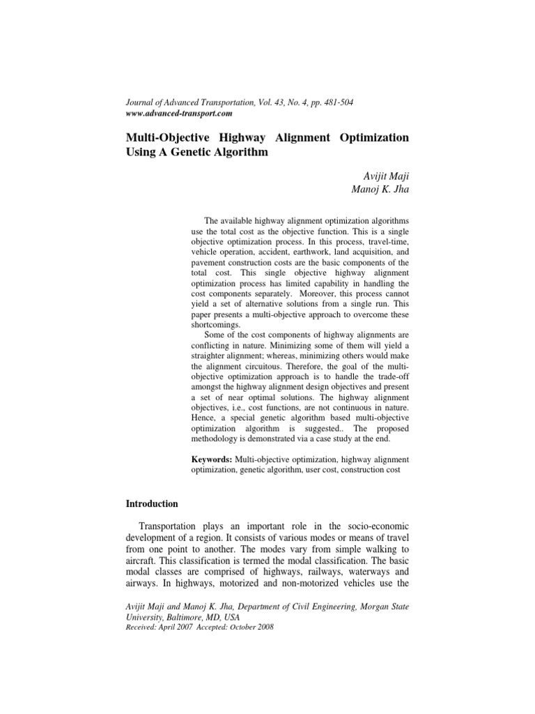 Multi-Objective Highway Alignment Optimization Using A Genetic Algorithm | PDF | Mathematical ...
