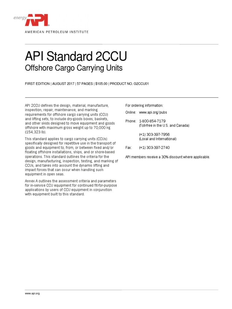 API Standard 2CCU: Offshore Cargo Carrying Units | PDF