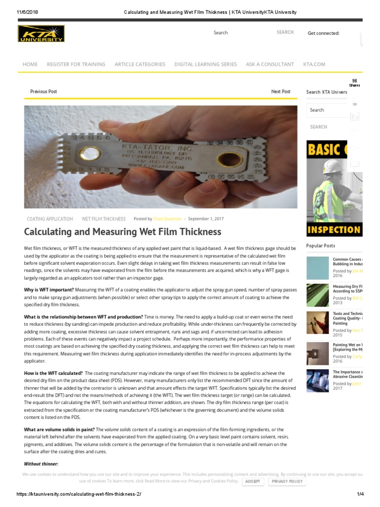Measuring Wet Film Thickness in Coatings | PDF | Paint | Volume