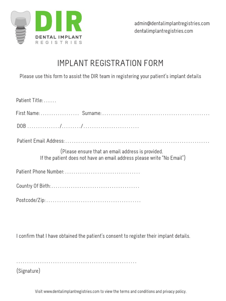 DIR Implant Form | PDF | Dental Implant | Dentistry