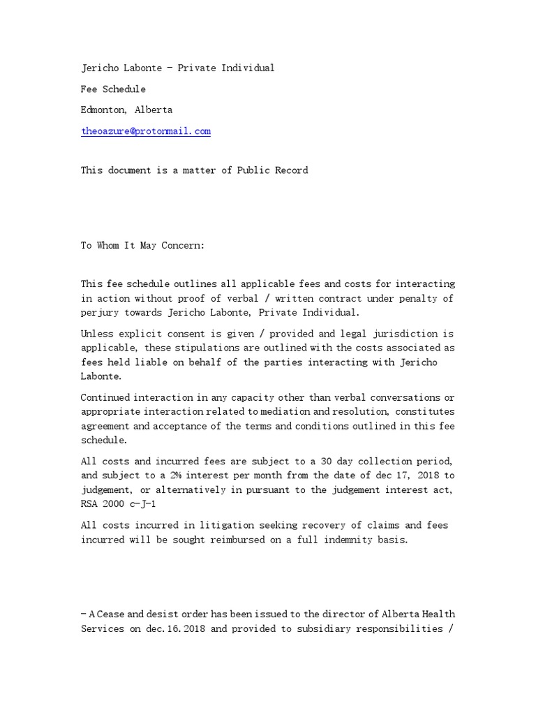 Jericho Labonte - Fee Schedule | PDF | Common Law | Government