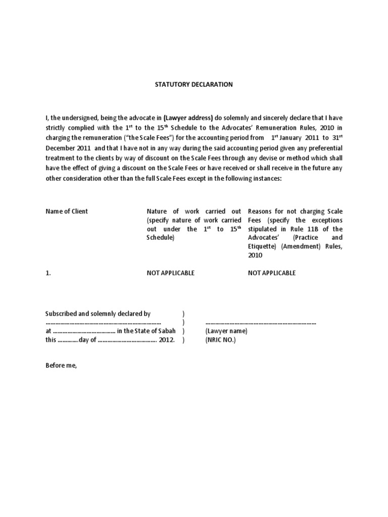 Lawyer Statutory Declaration | PDF