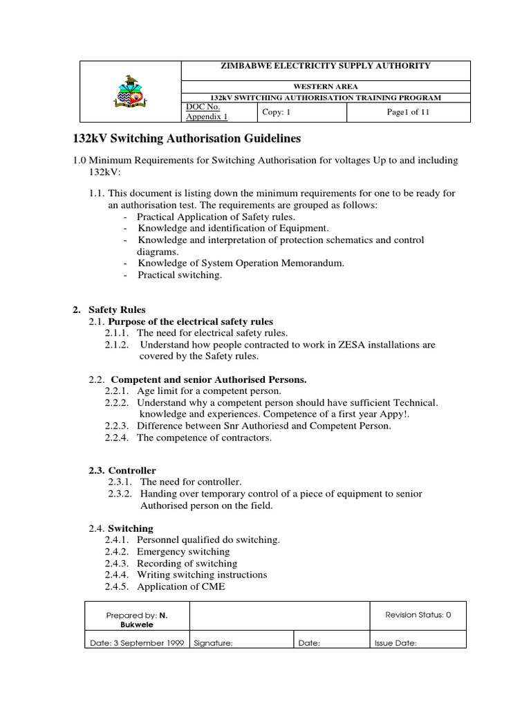 132kV Switching Authorisation Training Program | PDF | Electrical ...
