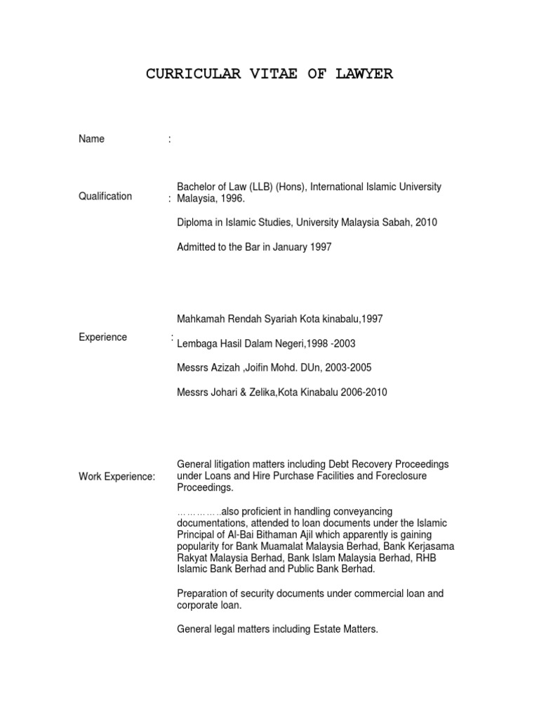 Curriculum Vitae of Lawyer John Doe | PDF