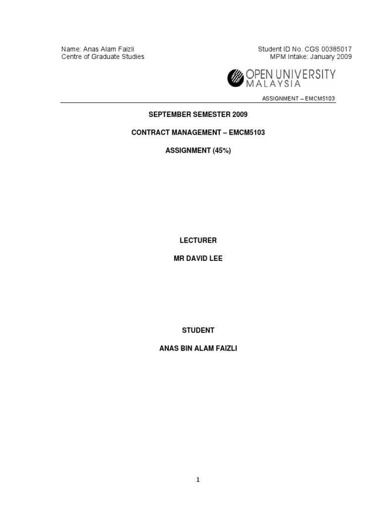 Assignment Project Contract Management - MR Anas Alam Faizli - EMCM5103 ...
