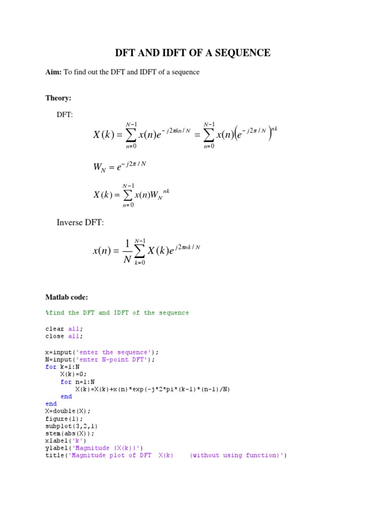 Dft And Idft Of A Sequence 