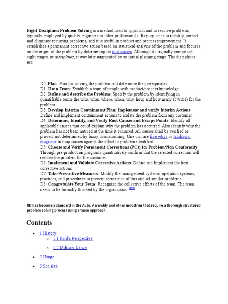 8d Problem Solving Pdf Cognition Business