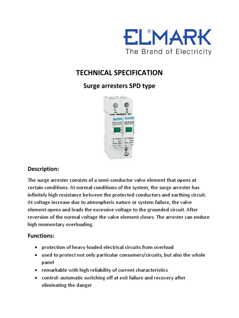 Technical Specification - Surge Arresters SPD Type | PDF | Vacuum Tube ...