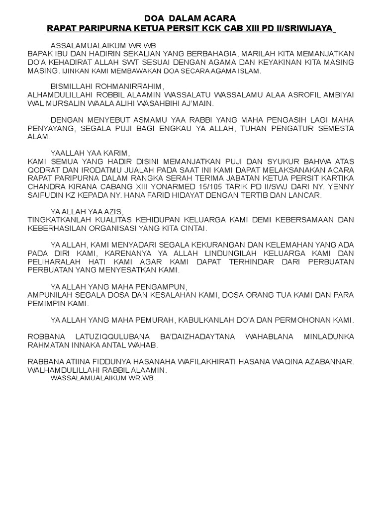 11 Doa Rapat Paripurna 2018 | PDF