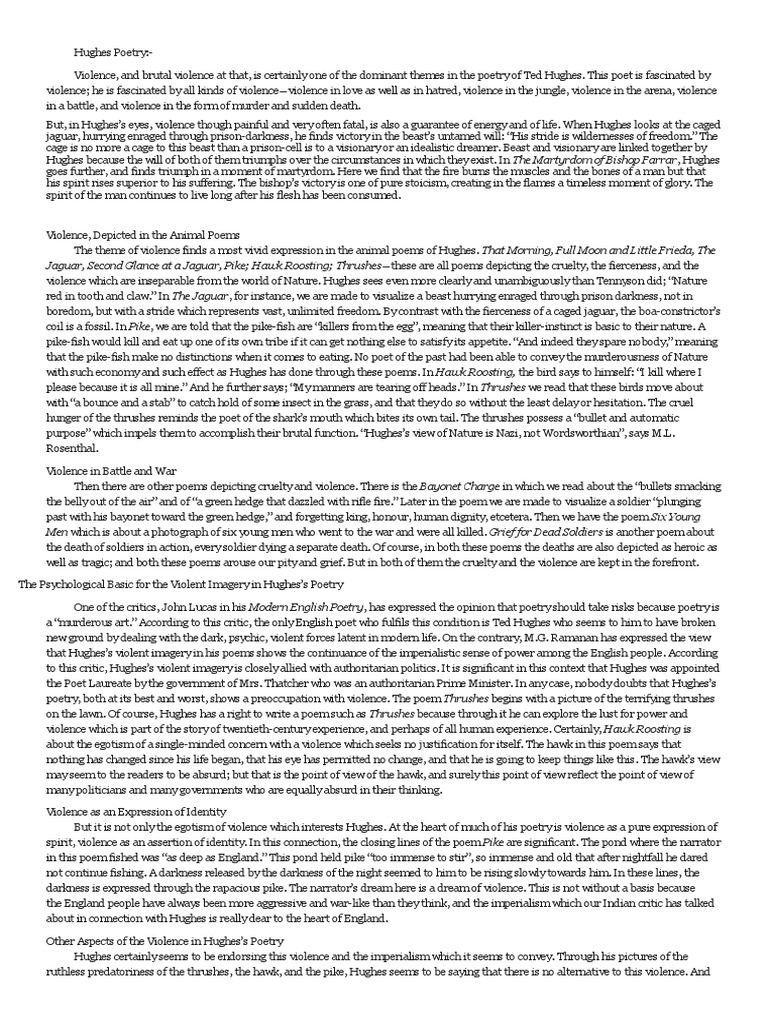 Ted Hughes Poetry | PDF | Poetry | English Poetry