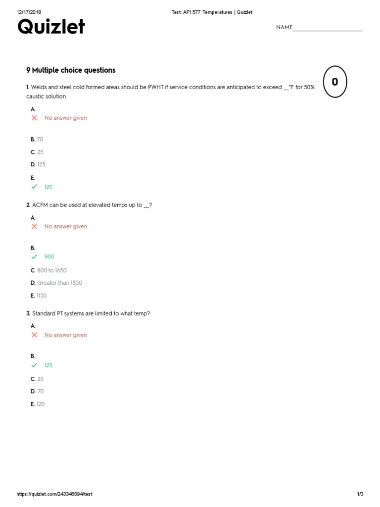 API 577 Temperature Quizlet Test | PDF | Heat Treating | Carbon