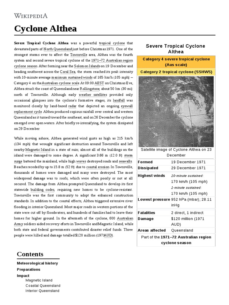 Cyclone Althea | PDF | Eye (Cyclone) | Tropical Cyclones