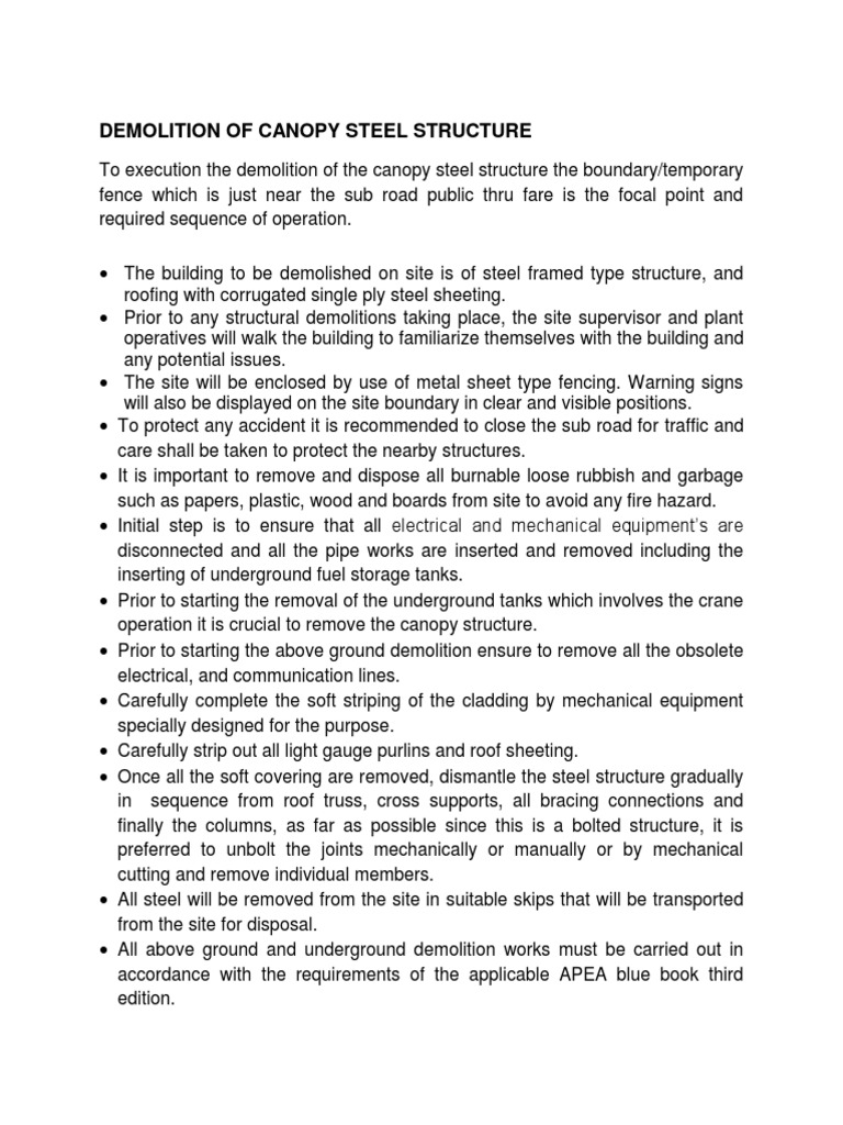 Demolition of Canopy Steel Structure | PDF | Demolition | Civil Engineering