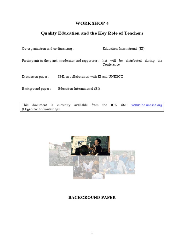 Workshop 4 Quality Education and The Key Role of Teachers: Background ...
