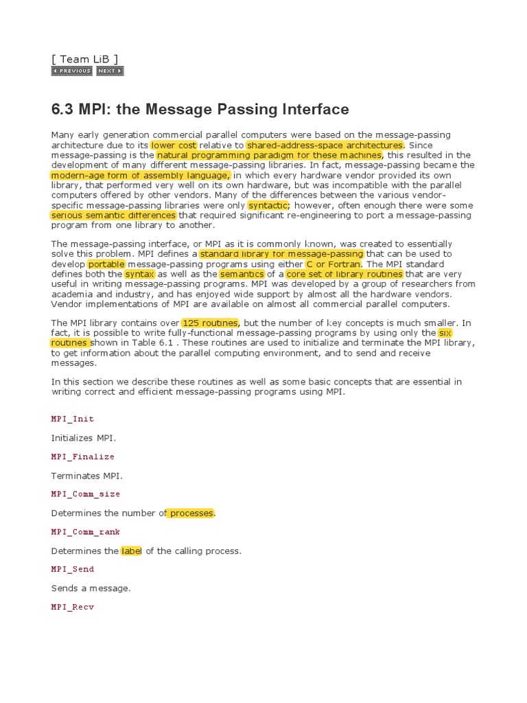 6.3 Mpi: The Message Passing Interface: (Team Lib) | PDF | Message Passing Interface | Data Type