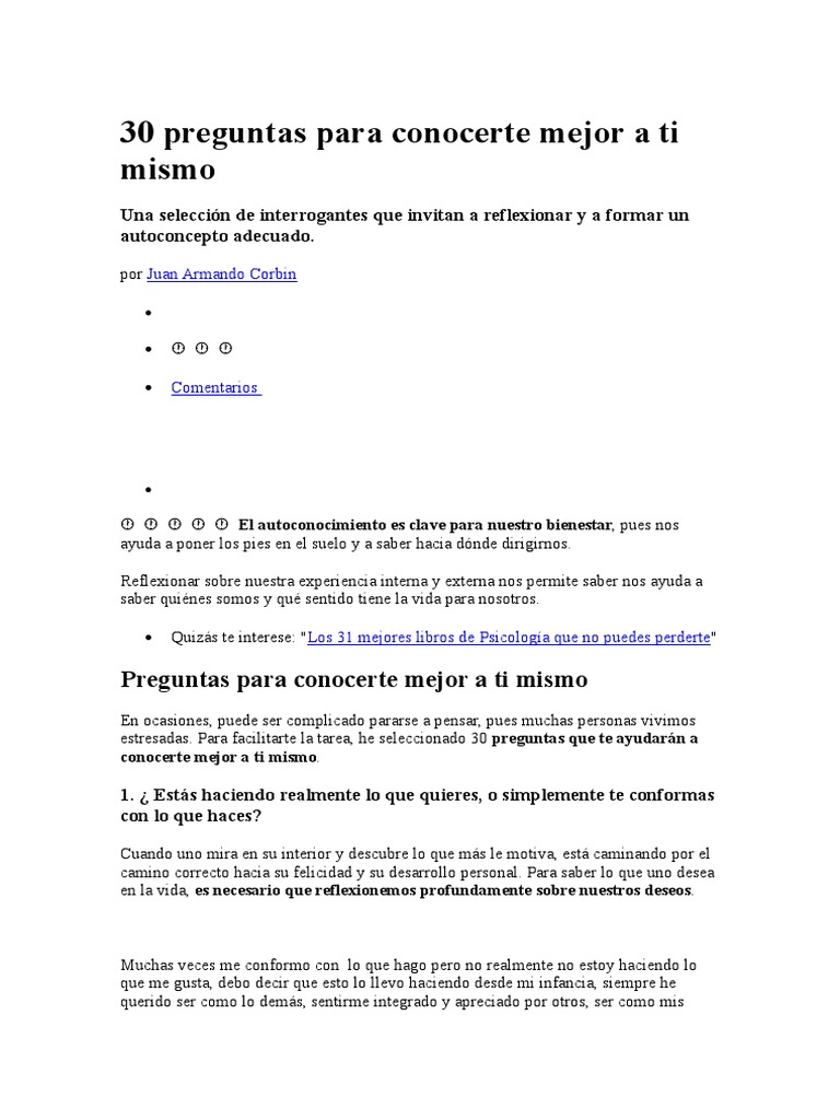 30 Preguntas para Conocerte Mejor A Ti Mismo | PDF | Felicidad | Vida