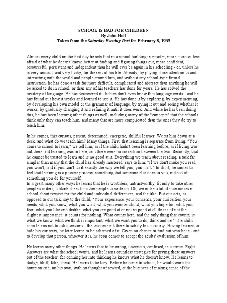 School Is Bad For Children | PDF | Learning | Test (Assessment)